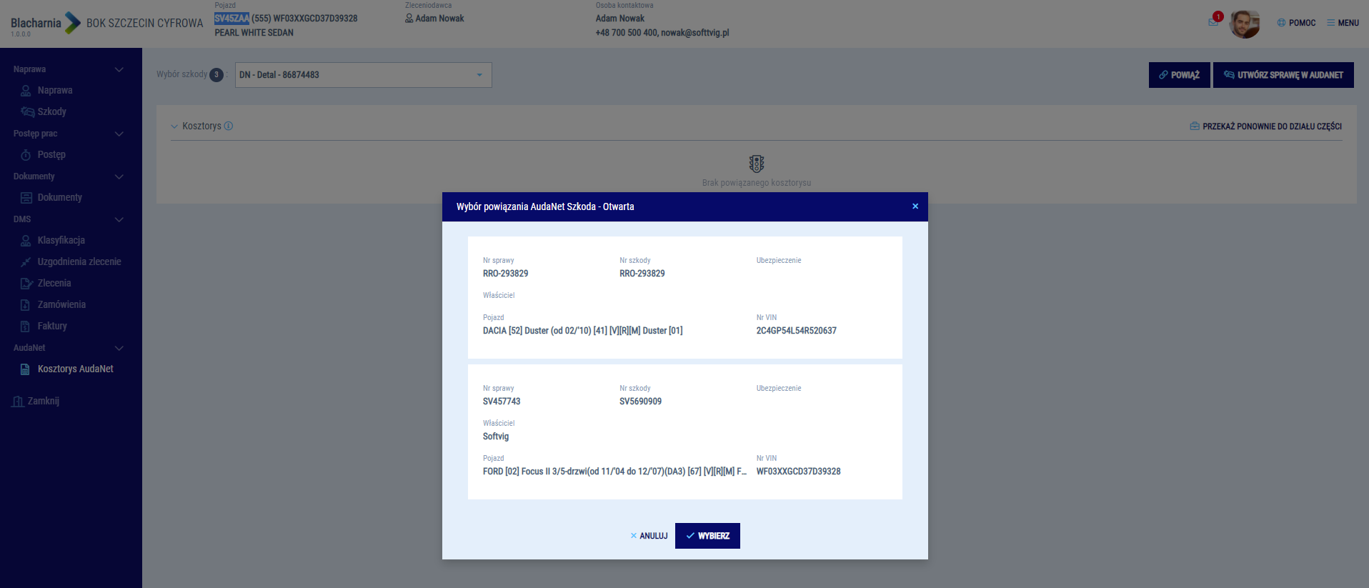 Teczka naprawy - Sprzęg AudaNet [Centrum Pomocy]