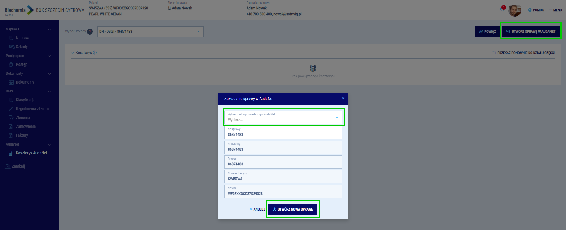 Teczka naprawy - Sprzęg AudaNet [Centrum Pomocy]
